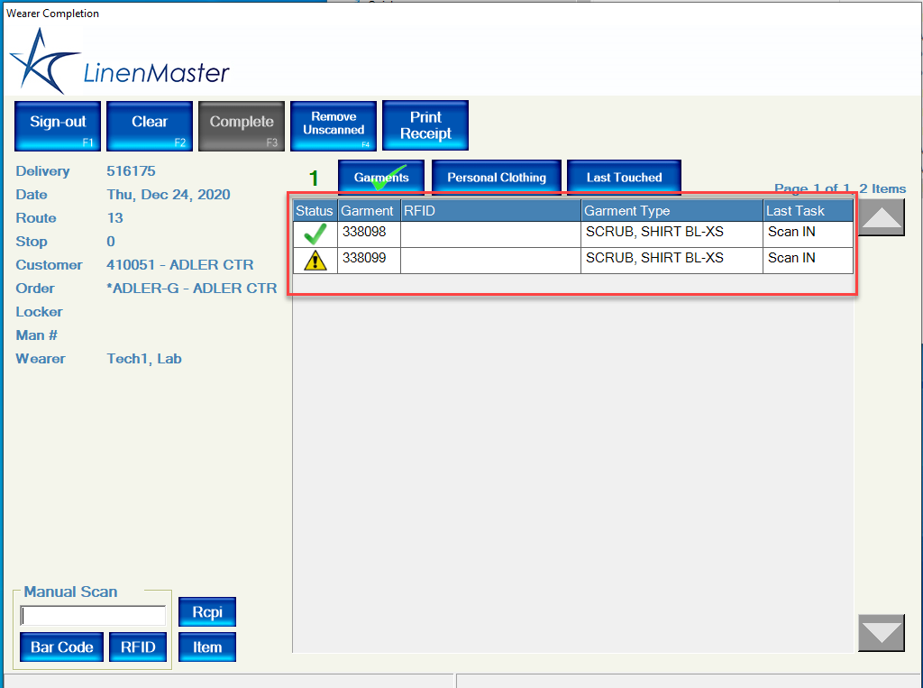 LinenMaster - Wearer Completion Setup