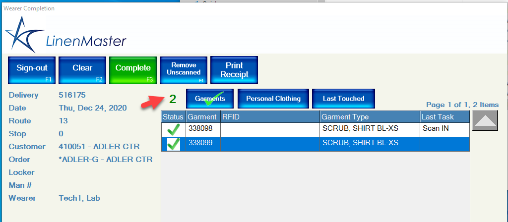 LinenMaster - Wearer Completion Setup