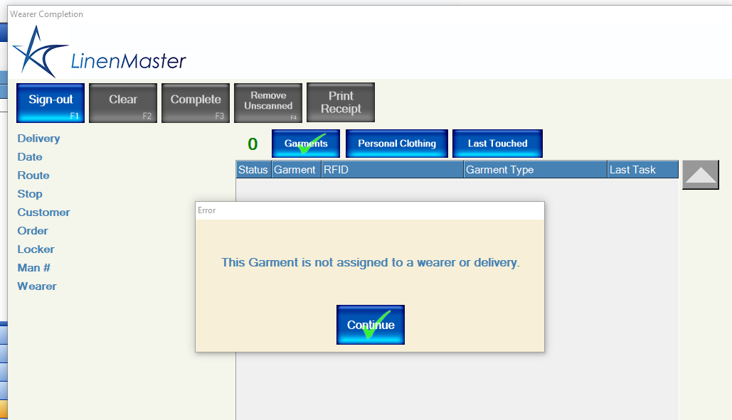 LinenMaster - Wearer Completion Setup
