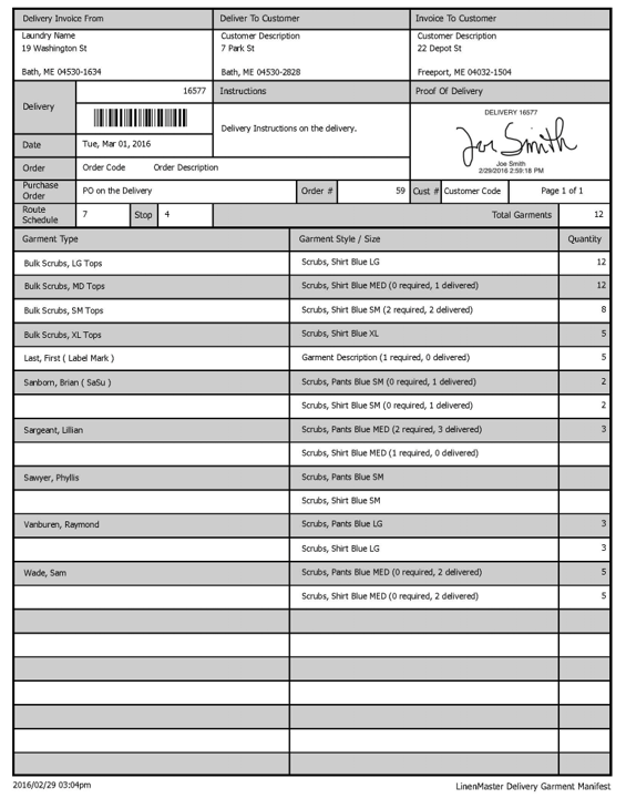 Garment Manifest Examples