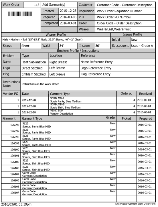 Garment Work Order Examples