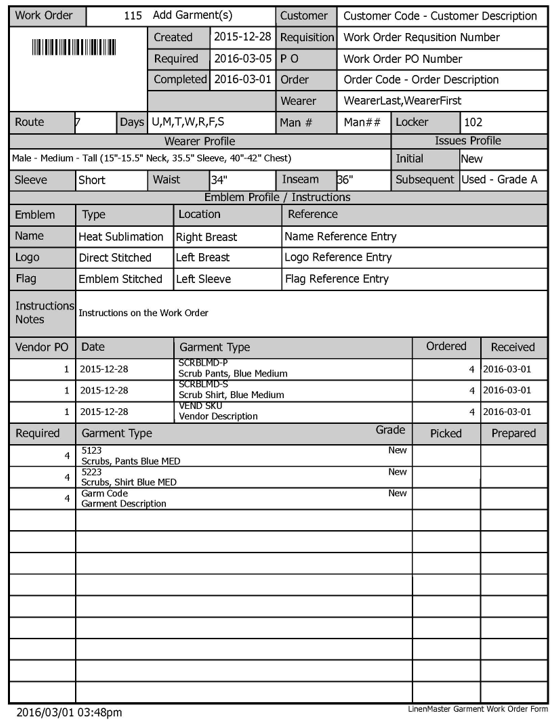 Garment Work Order Examples