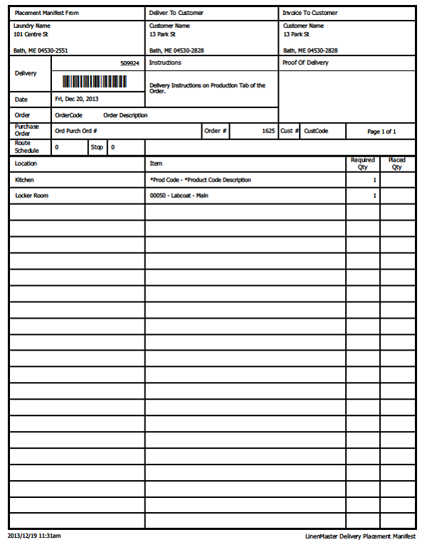 Delivery Placement Manifest Examples