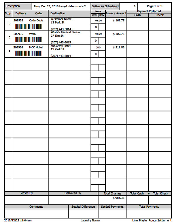 Route Settlement Form Examples