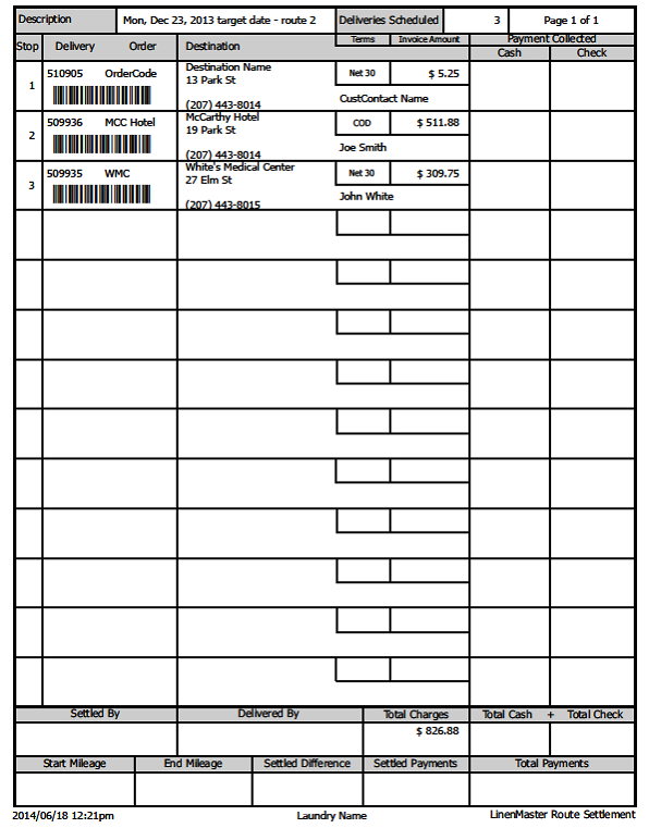 Route Settlement Form Examples