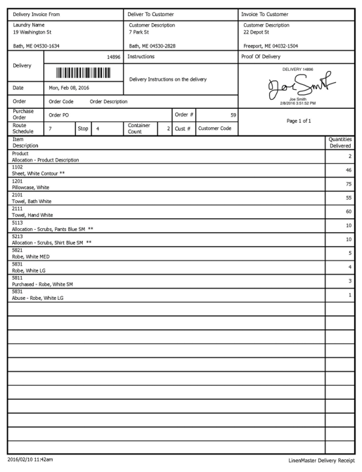 Delivery Receipt Examples