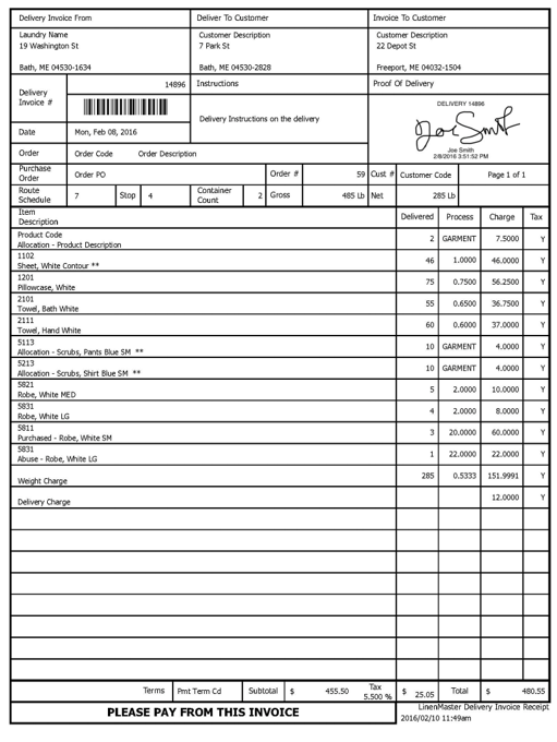 Delivery Receipt Examples