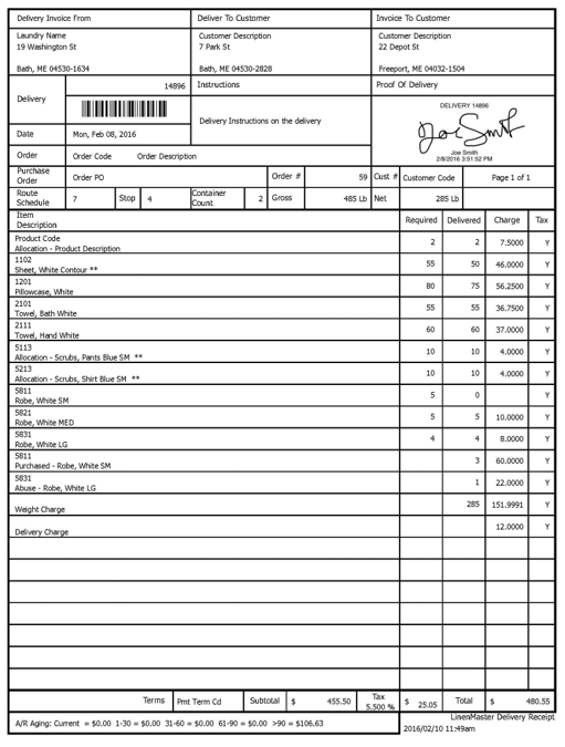 Delivery Receipt Examples
