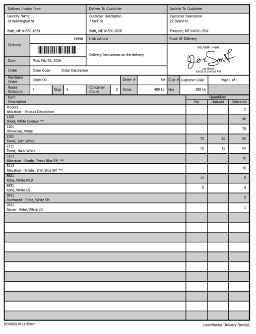 Delivery Receipt Examples