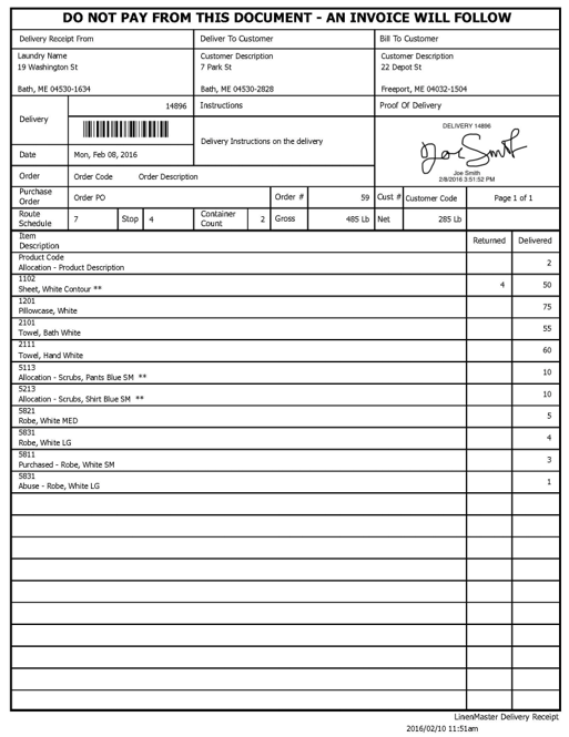 Delivery Receipt Examples