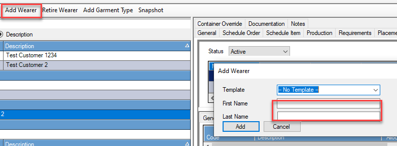 LinenMaster Adding Wearer with Assigned Garments