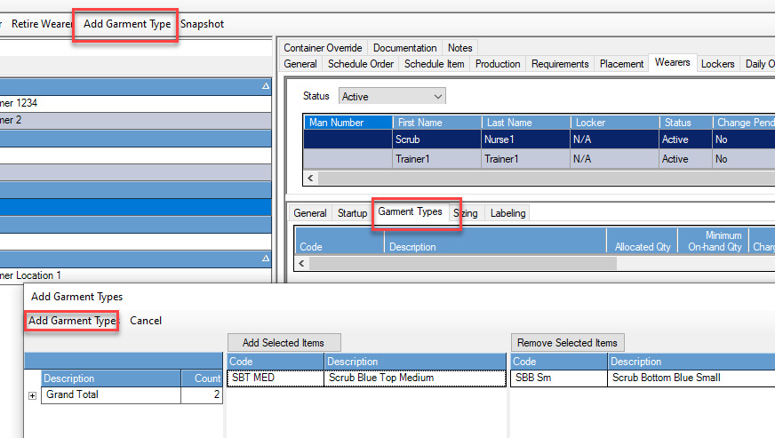 LinenMaster Adding Wearer with Assigned Garments