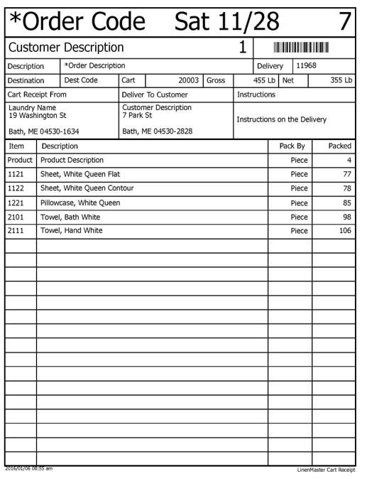 Cart Receipt Format Examples