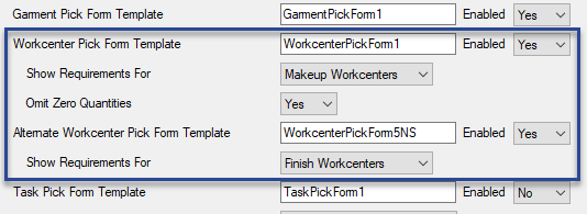 Workcenter Pick Form Setup and Template Detail