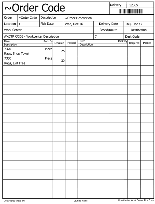 Workcenter Pick Form Examples