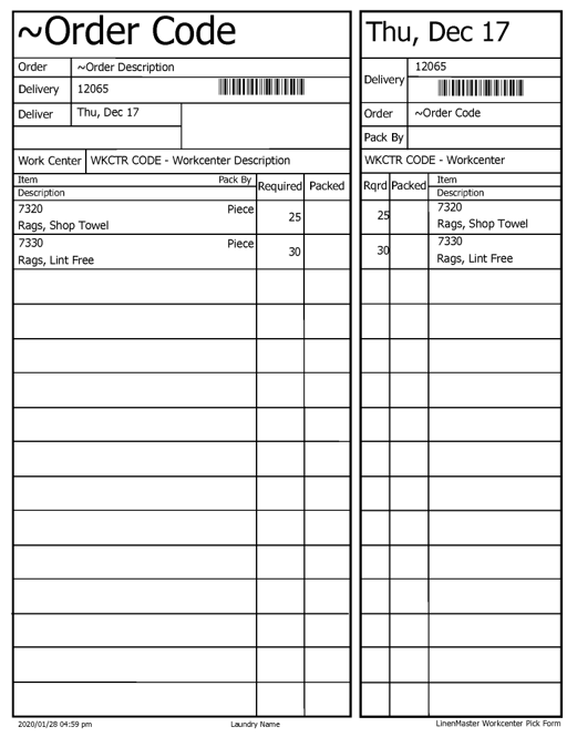 Workcenter Pick Form Examples