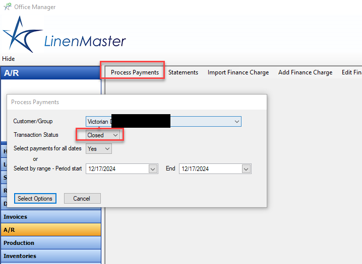 LinenMaster - Payment Application in LinenMaster AR through Payabli Portal
