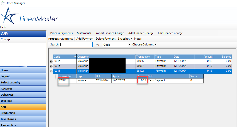 LinenMaster - Payment Application in LinenMaster AR through LinenMaster Payments Portal